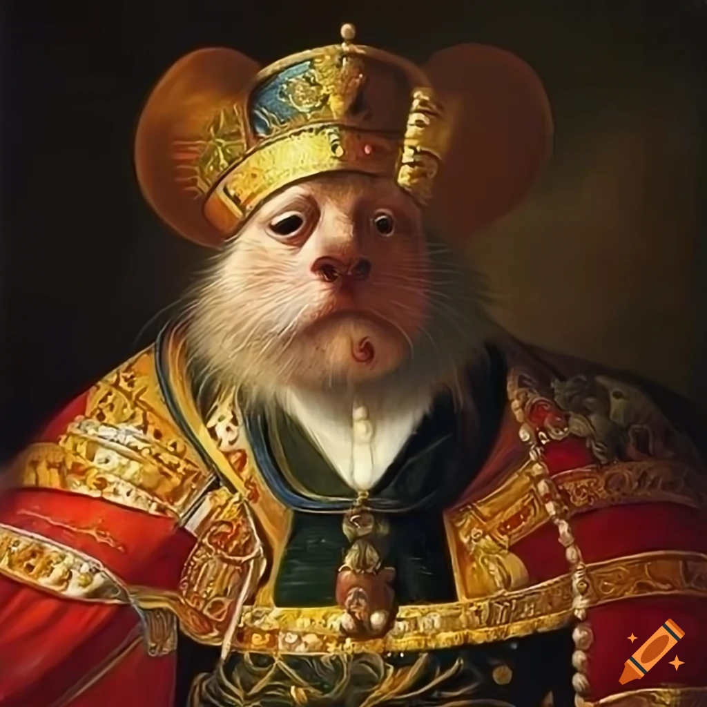 A rat depicted as a bohemian emperor oil painting on Craiyon