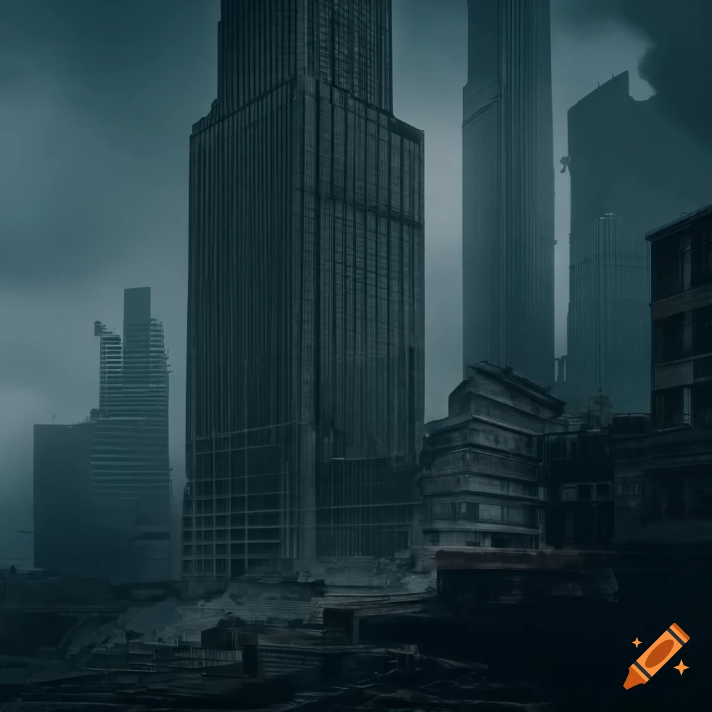 Photo of a skyscraper in ruins, realistic, 2k, precise edges, realistic ...