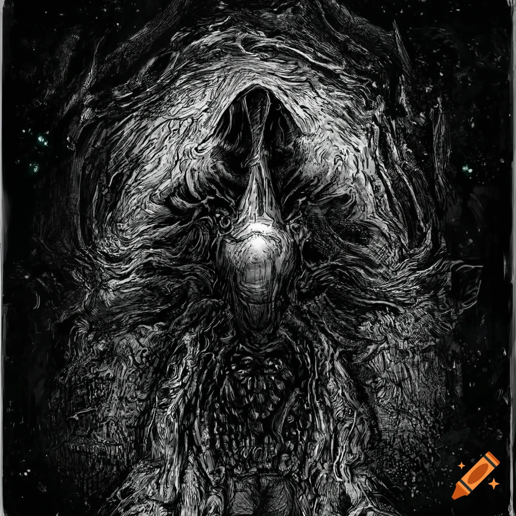 Cosmic void, doom, dark, cosmic horror, stoic, stark, black and white ...