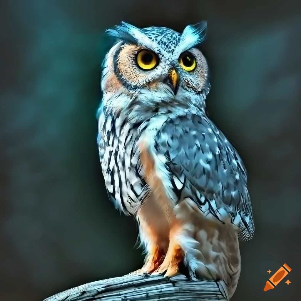 Very high fidelity rendering of a friendly owl. no background, stylish ...