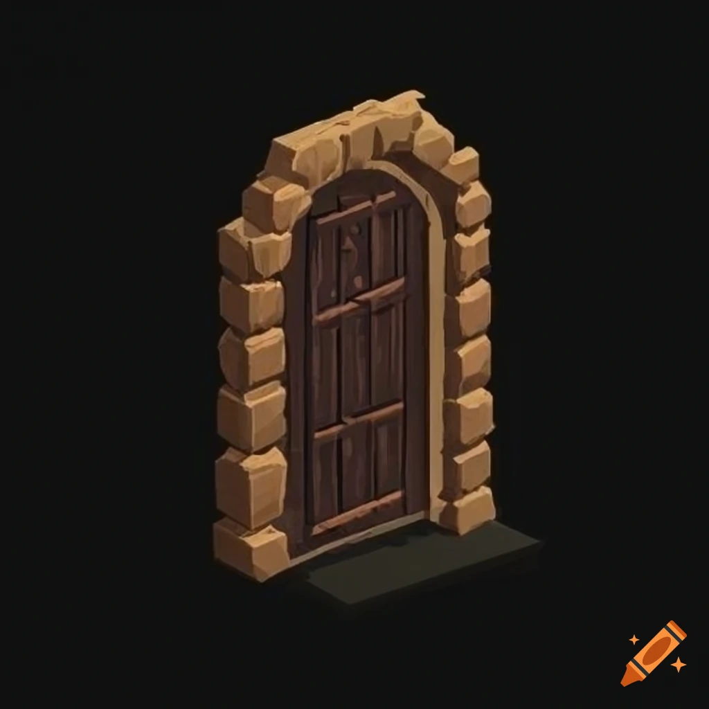 Sandstone rpg isometric tile portal door platform black background