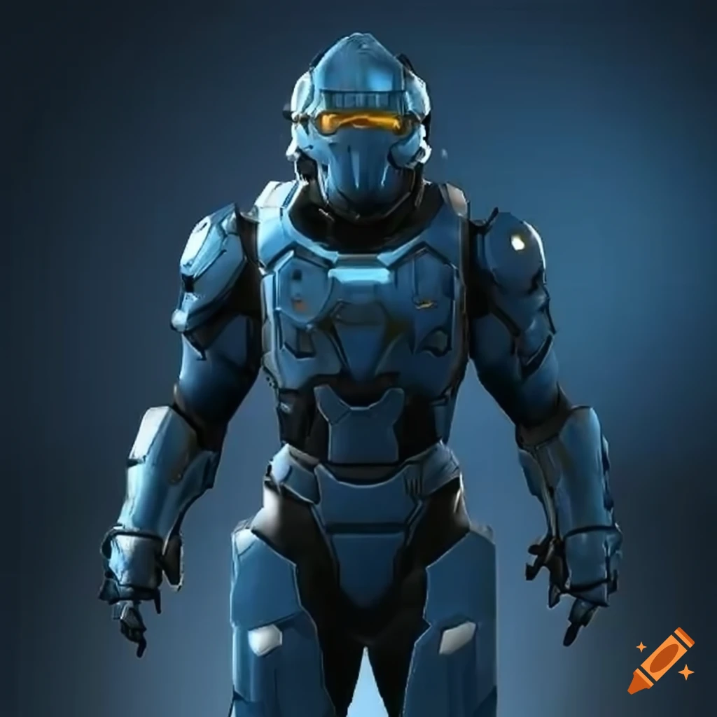 Advanced futuristic solider in slim blue power armor
