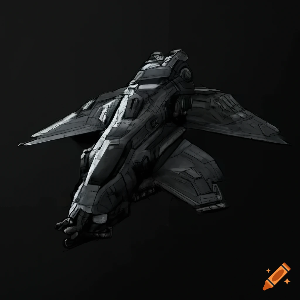 In black and white grim dark style i want a a sleek looking gunship ...