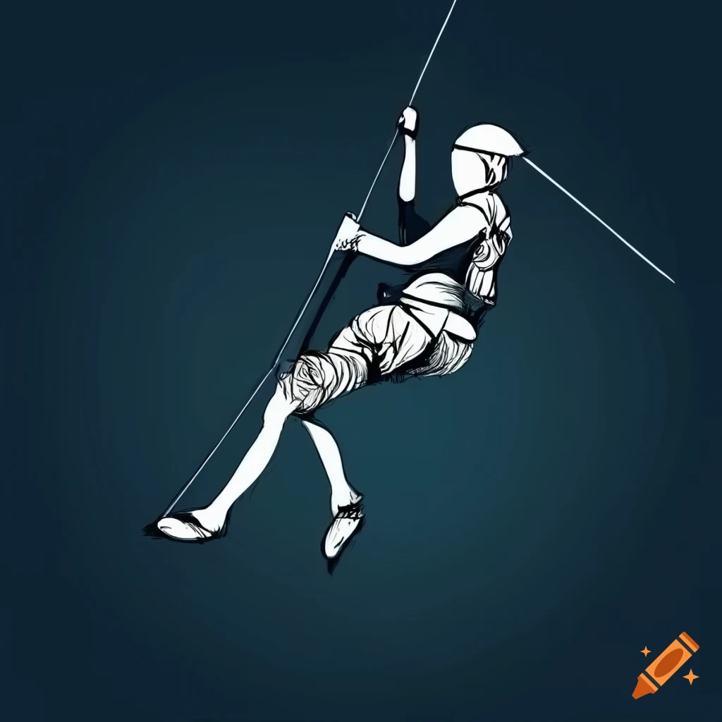Black and white illustration of people water abseiling
