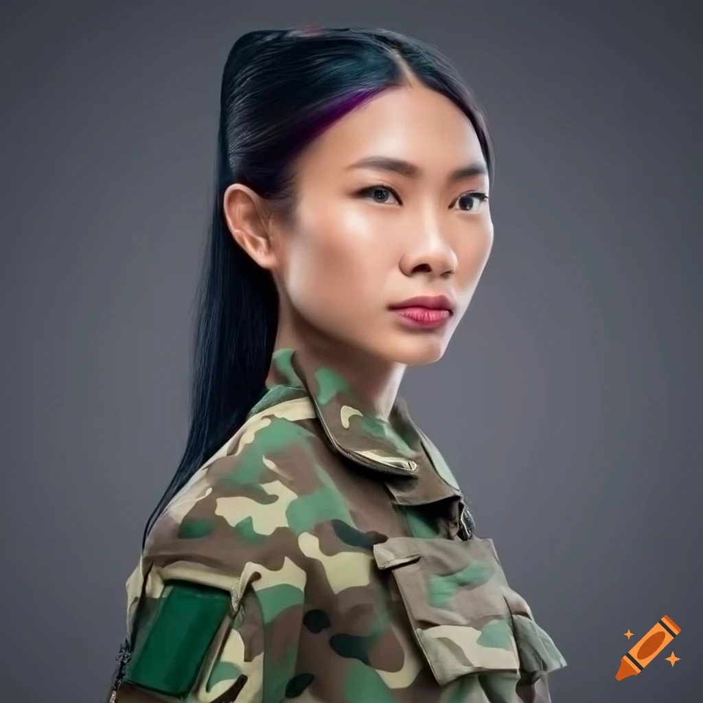 Photo portrait of young confident asian philippine woman in a military ...