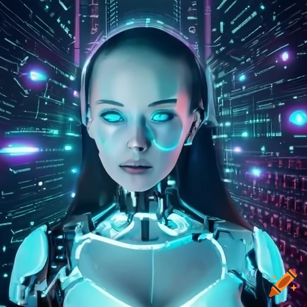 Futuristic cyber girl with glowing circuits and robotic features on Craiyon
