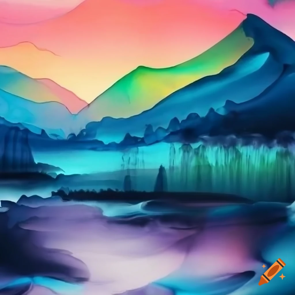 Colorful ink landscape