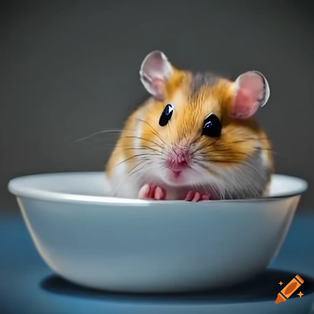 Hamster drinks water from a bowl