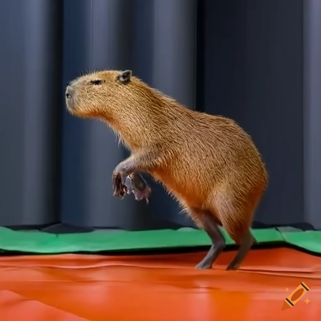 Capybara runs in the trampoline center on Craiyon