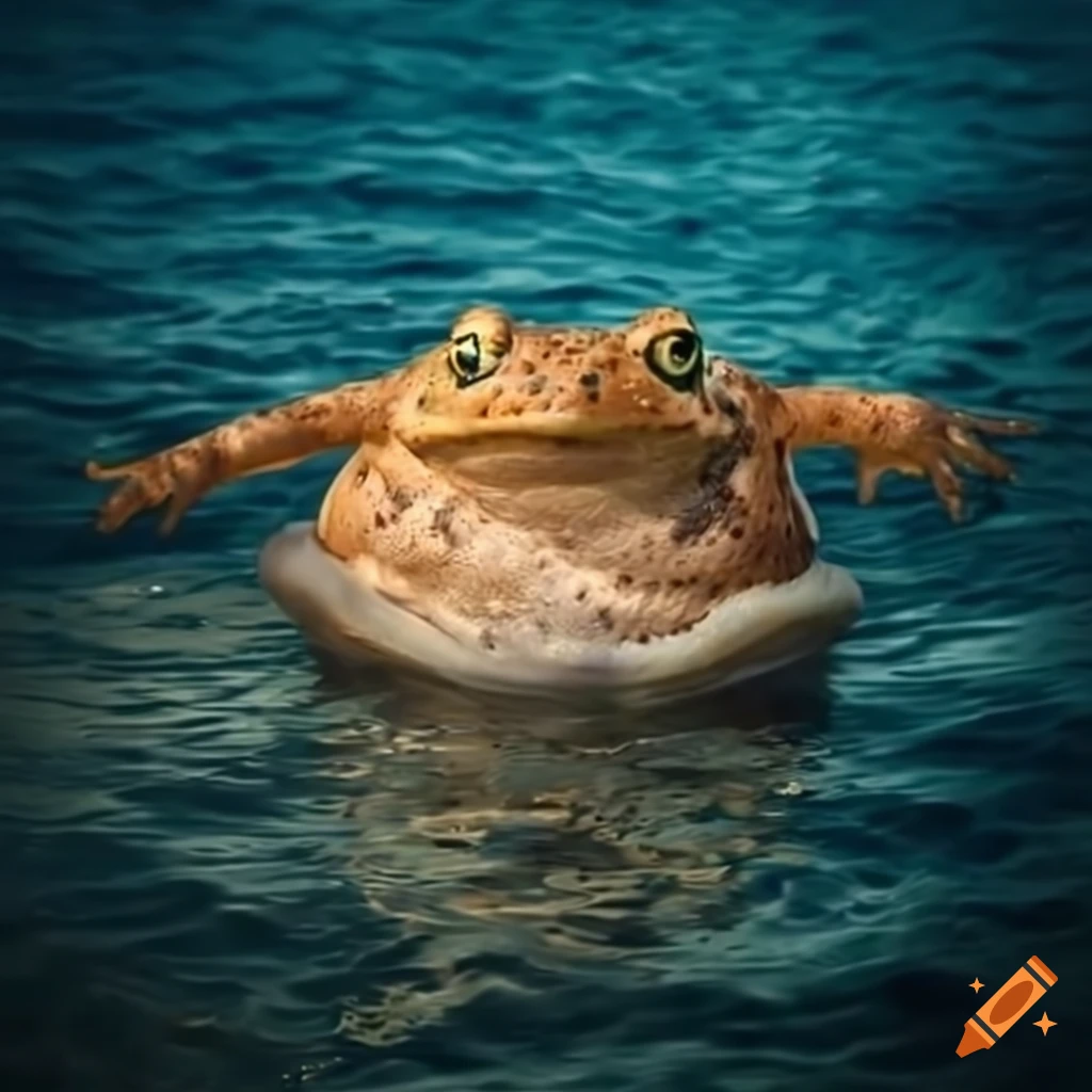 A giant toad floating on the top of the sea