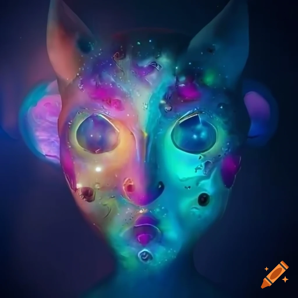 Surreal cute stylized space spirit that has glistening translucent skin ...