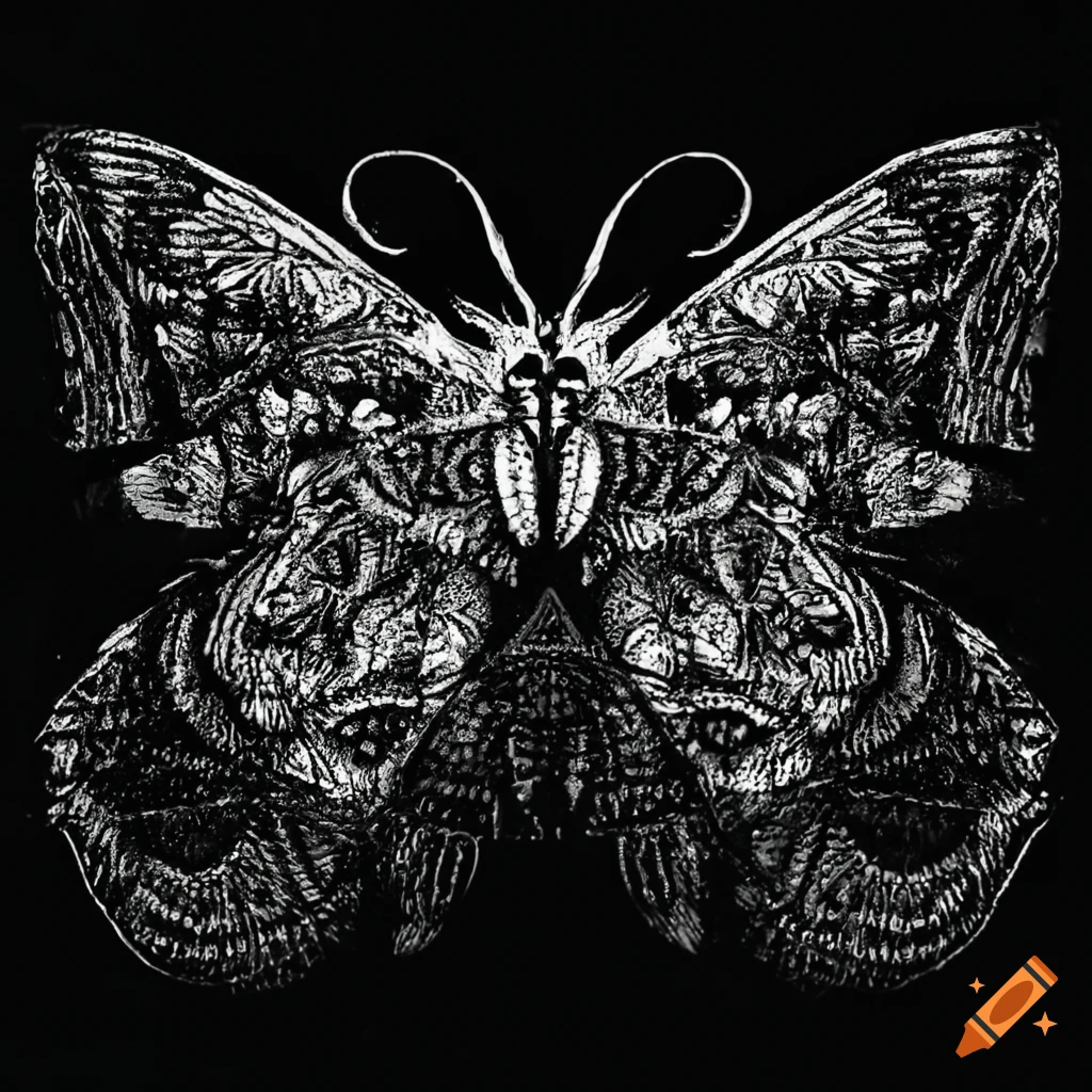 Small gothic insect with patterns inside black and white