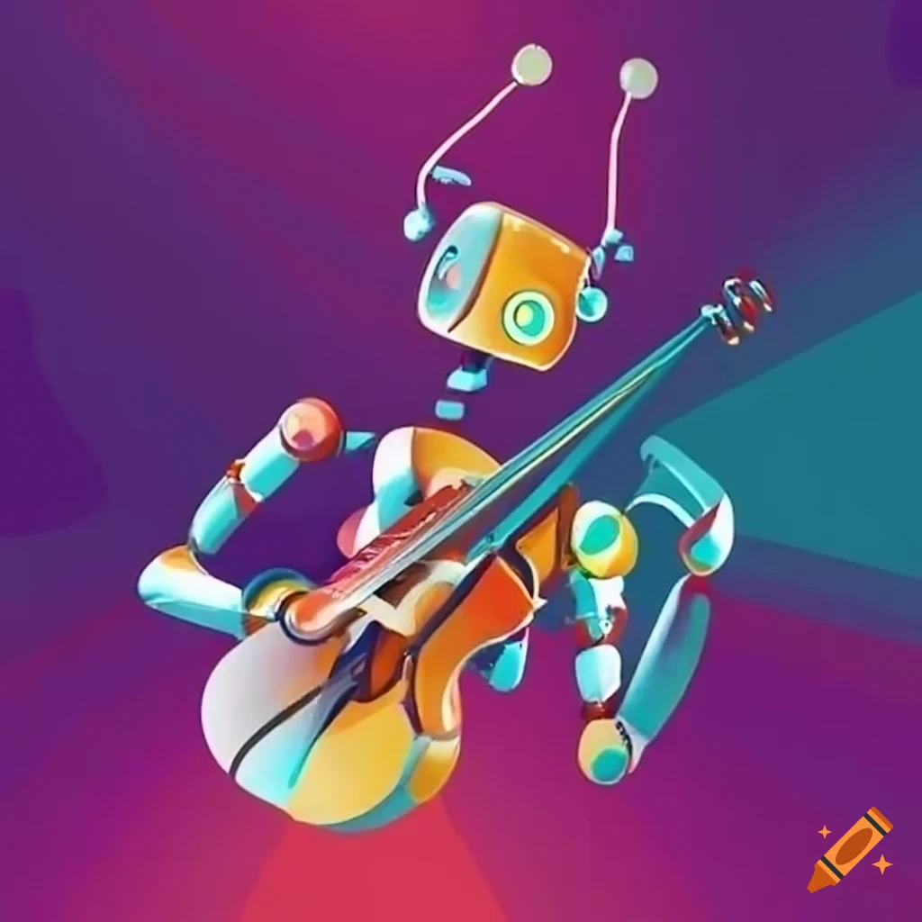 Robot musician and the orchestra on Craiyon