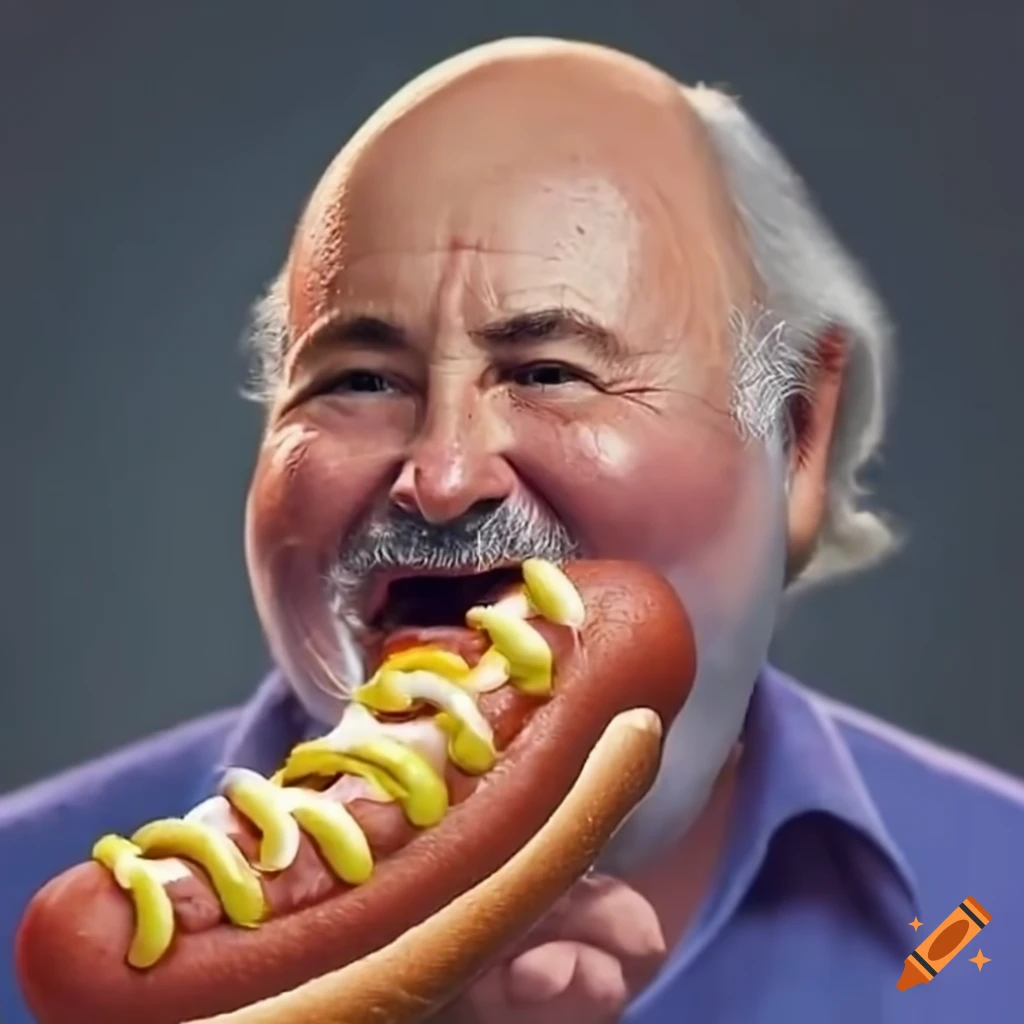 Rob reiner in a hot dog eating contest with a pig
