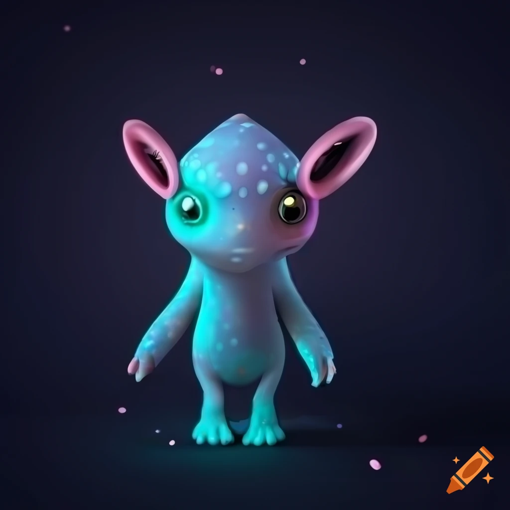 Cute stylized polyploid space creature with glistening translucent ...