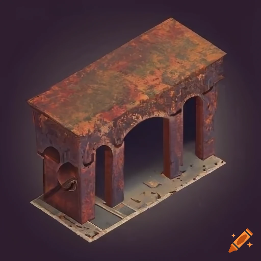 An intricate top-down isometric concept art of an old rusty key, in ...