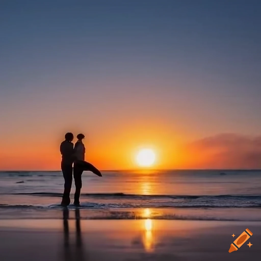 Couple enjoying a beautiful sunset on carmel beach on Craiyon