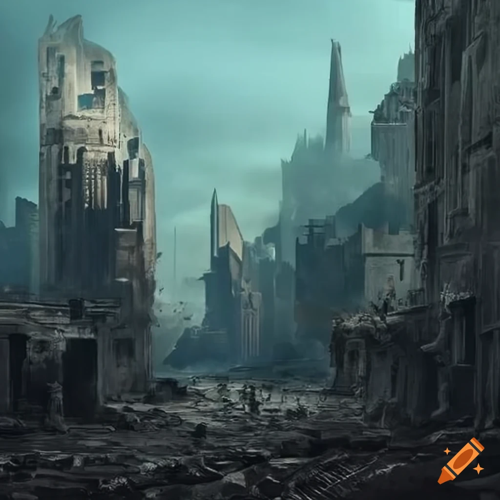 Big apocalyptic city with an roman area on the littoral