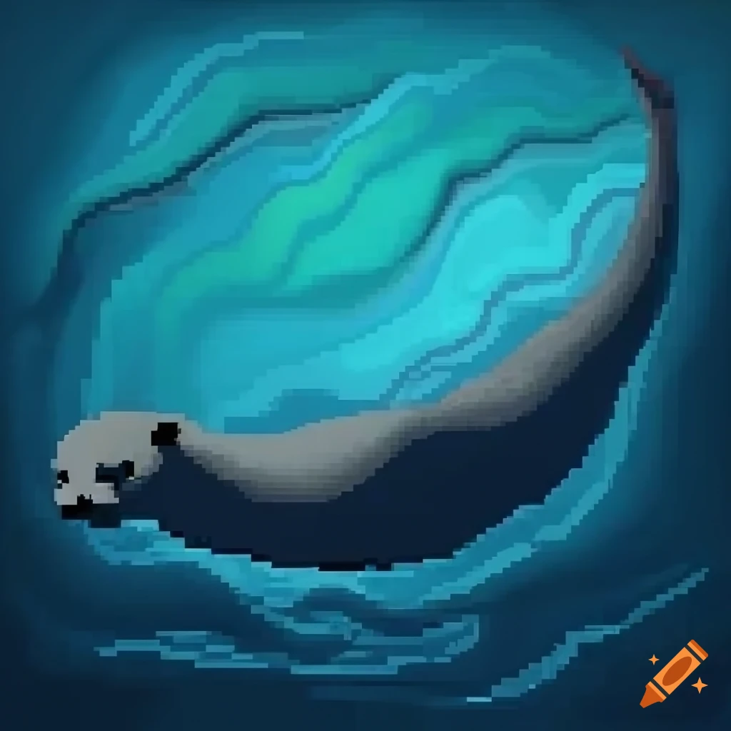 Abstract (uboat) and blue sea, painting, grey, waves, pixel art, otter ...