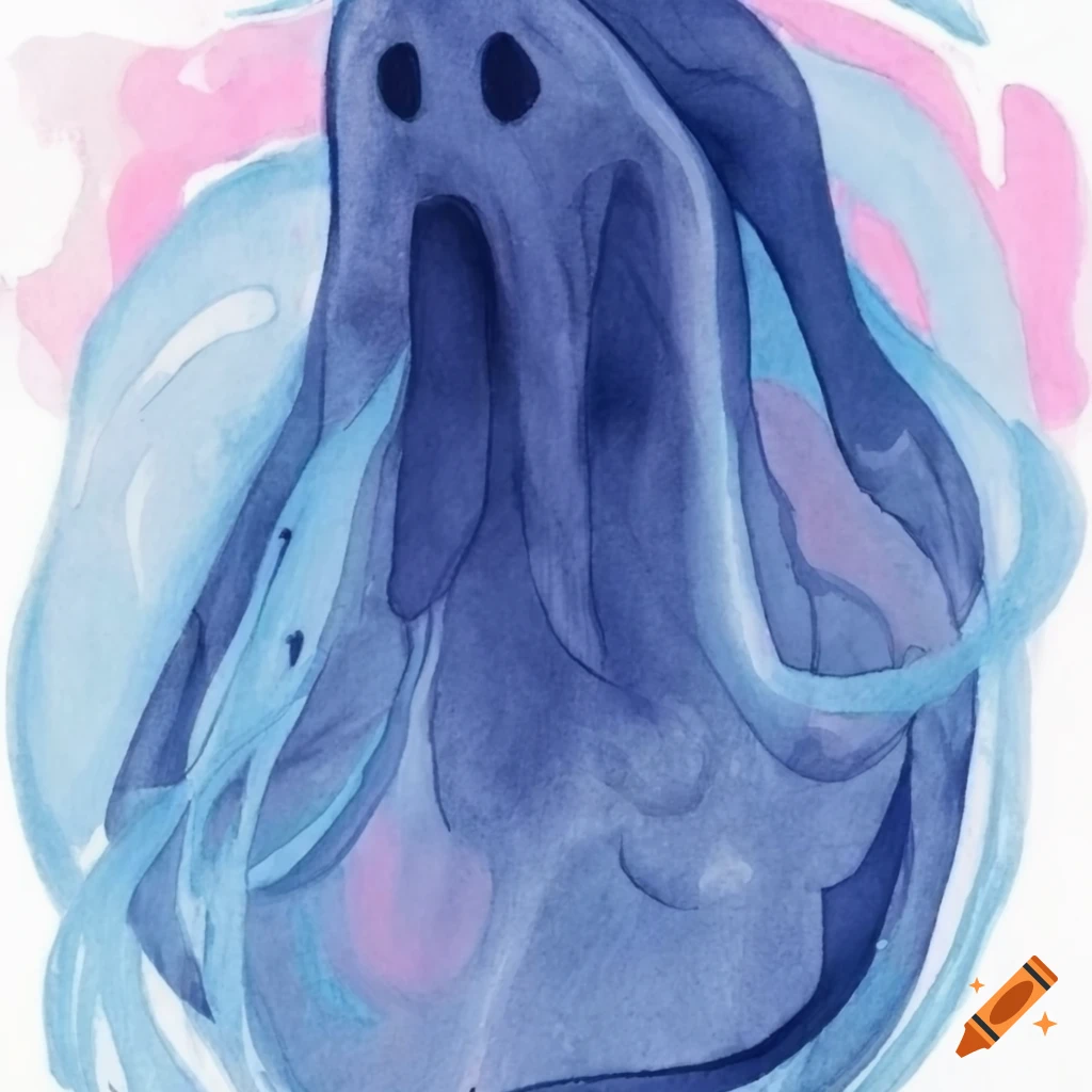 Navy blue ink ghost drawing with pastel elements