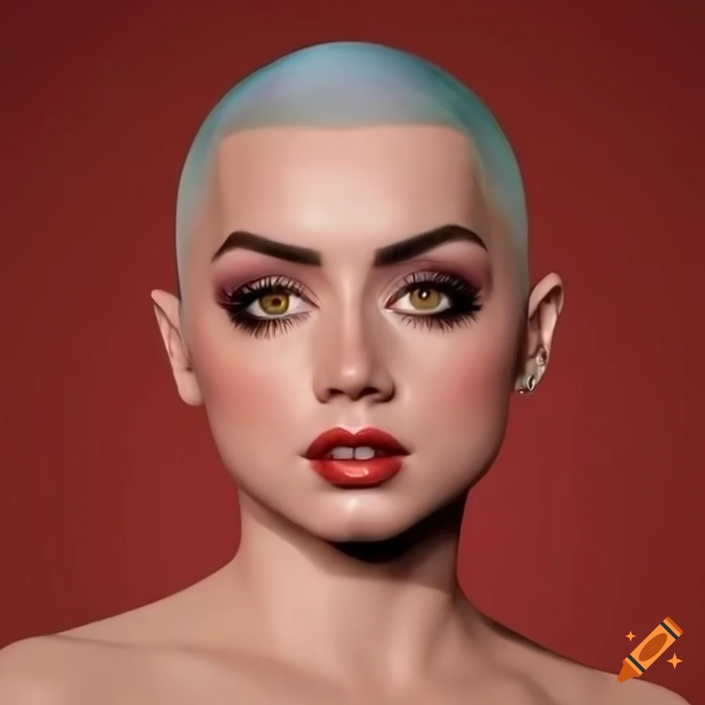 Artistic 3D rendering of Ana De Armas with a shaved head, and "smokey ...
