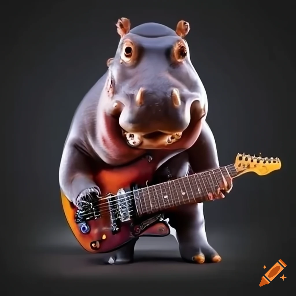 A playful hippo rocking out on an electric guitar on Craiyon