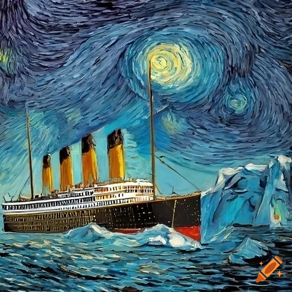 Rms titanic painting in the style of cafe terrace at night van gogh ...