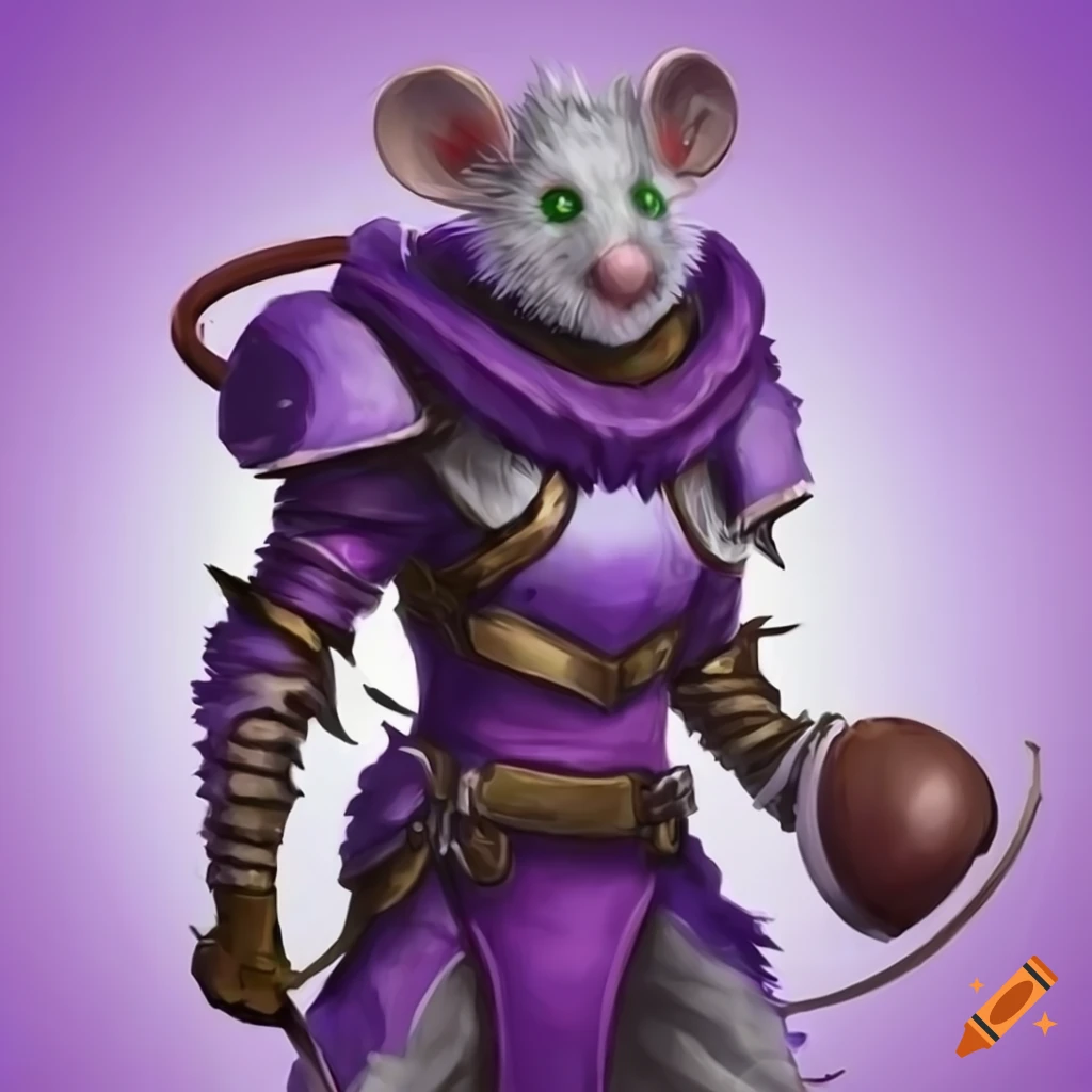 Mouse rpg character white fur and purple bug armor american football on ...