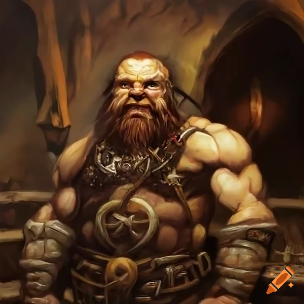 Smiling dwarf warrior in a fantasy inn, hyperrealistic, breathtaking ...