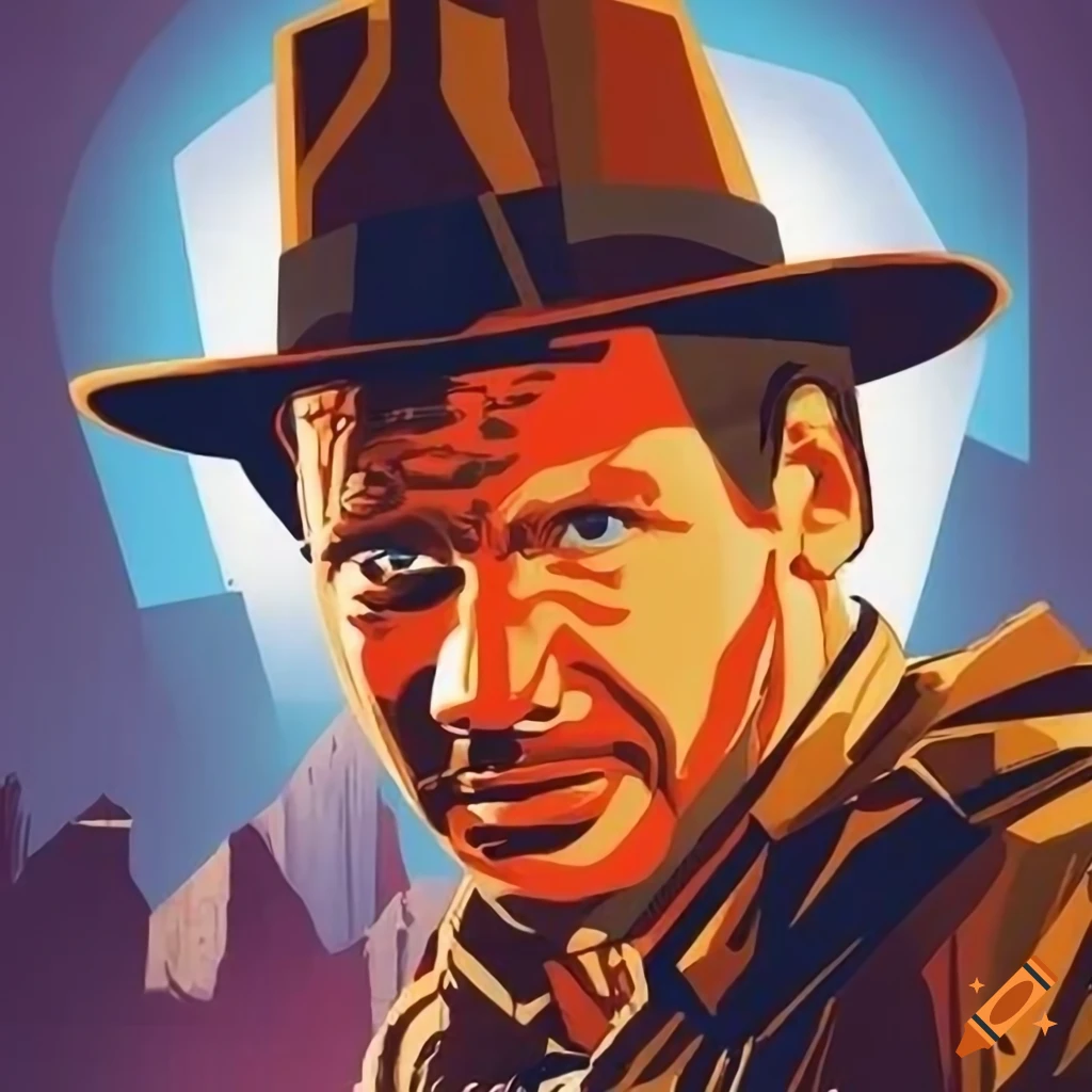 Iconic indiana jones poster with retro art deco design on Craiyon