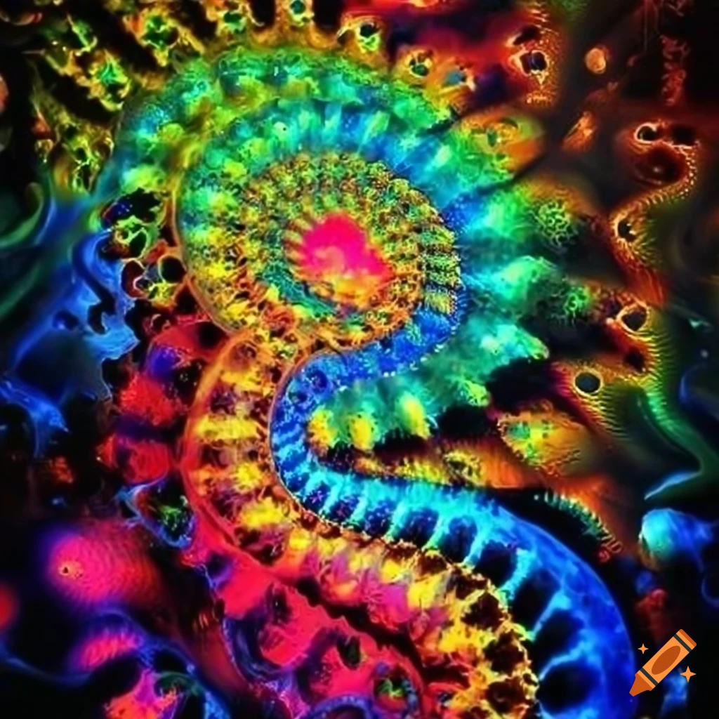 Psychedelic fractal snakes underwater clear pristine crystal neon ...