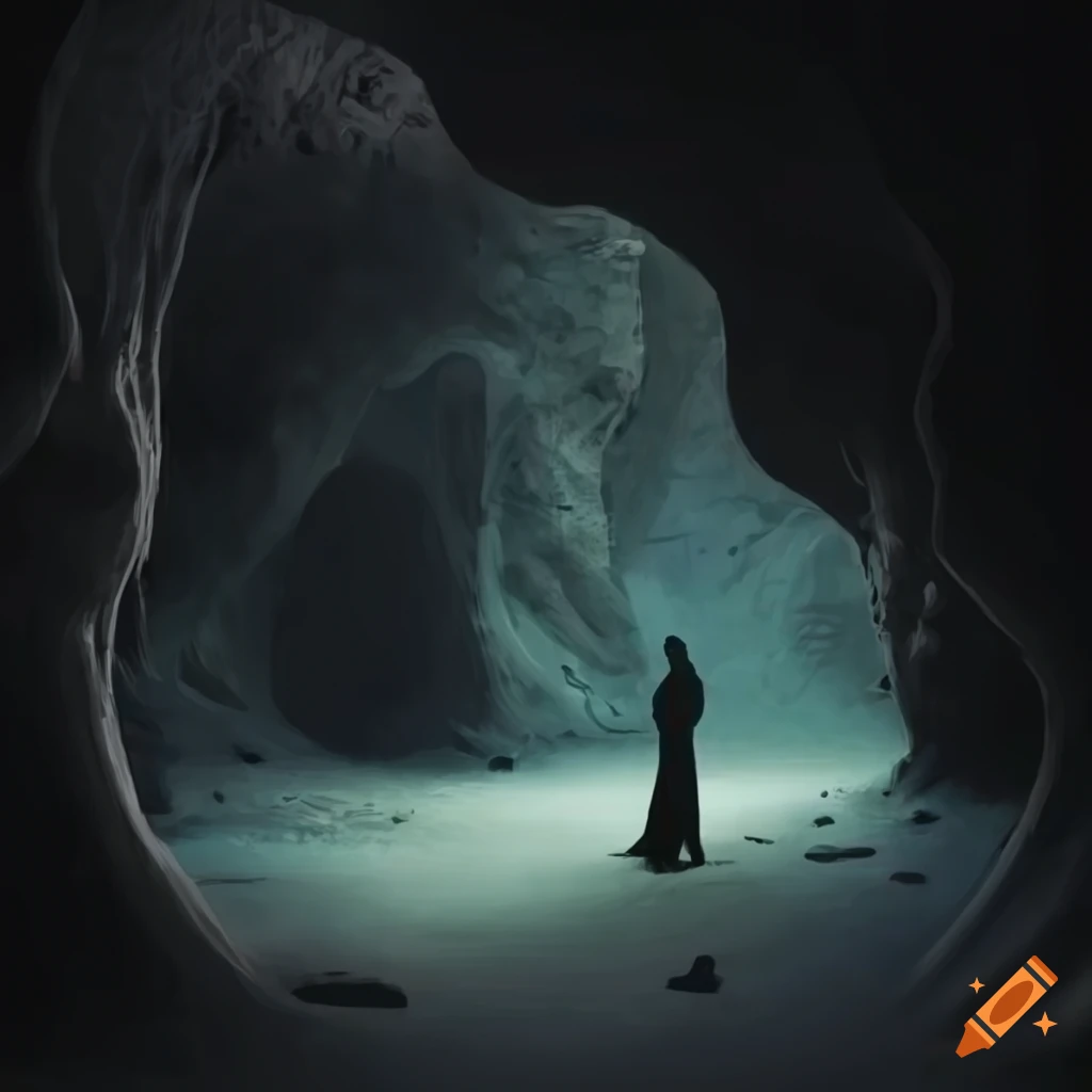 A figure walks in a cave