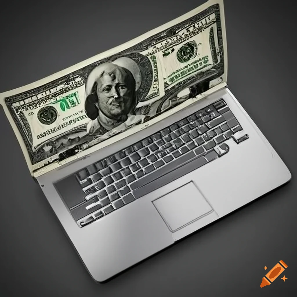 A laptop showing dollars on Craiyon