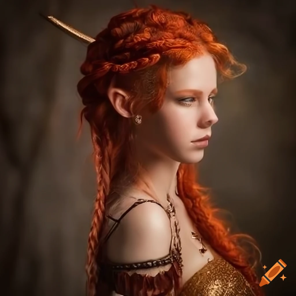 Fantasy hunter girl with braided red hair on Craiyon