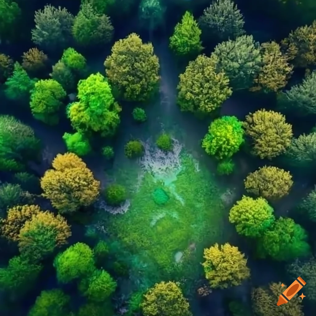 Aerial view of a quaint forest in shakes and fidget style on Craiyon