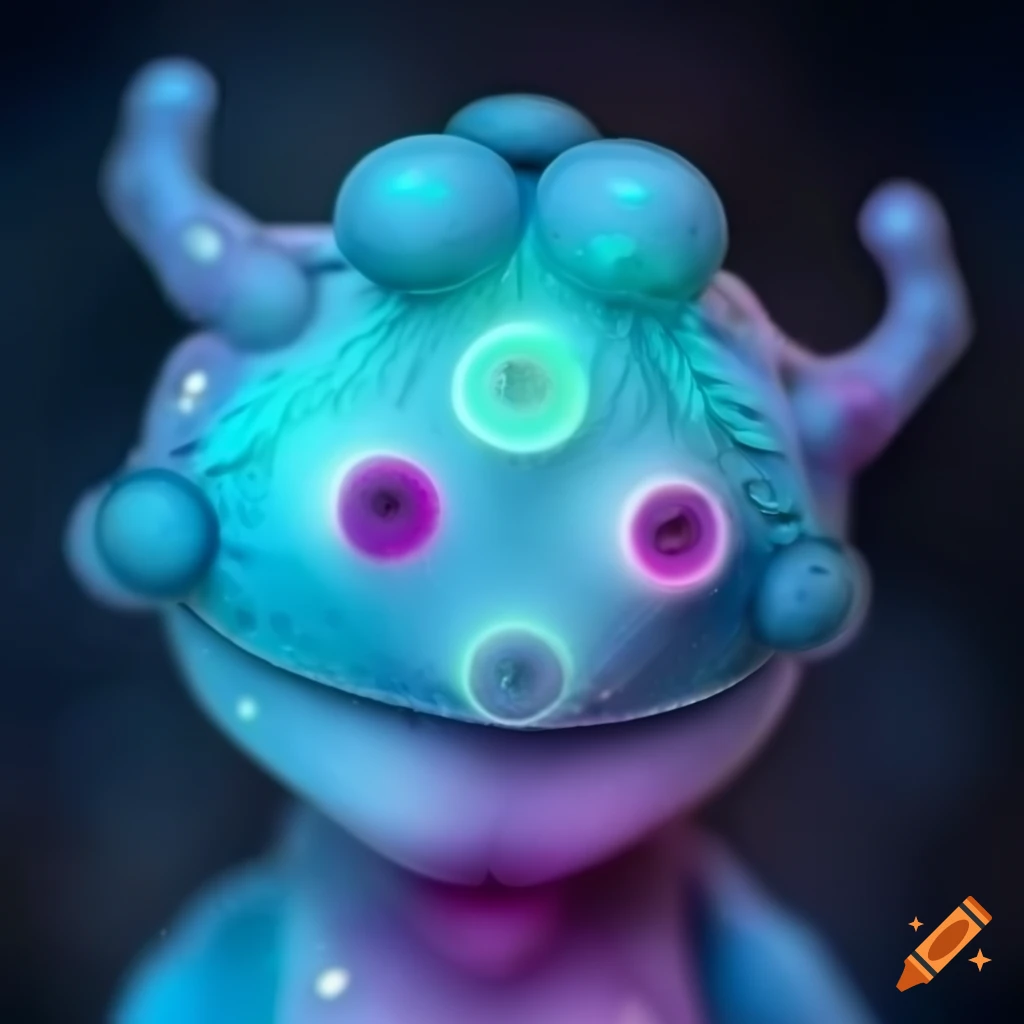 Cute stylized polyploid space creature with glistening translucent blue ...