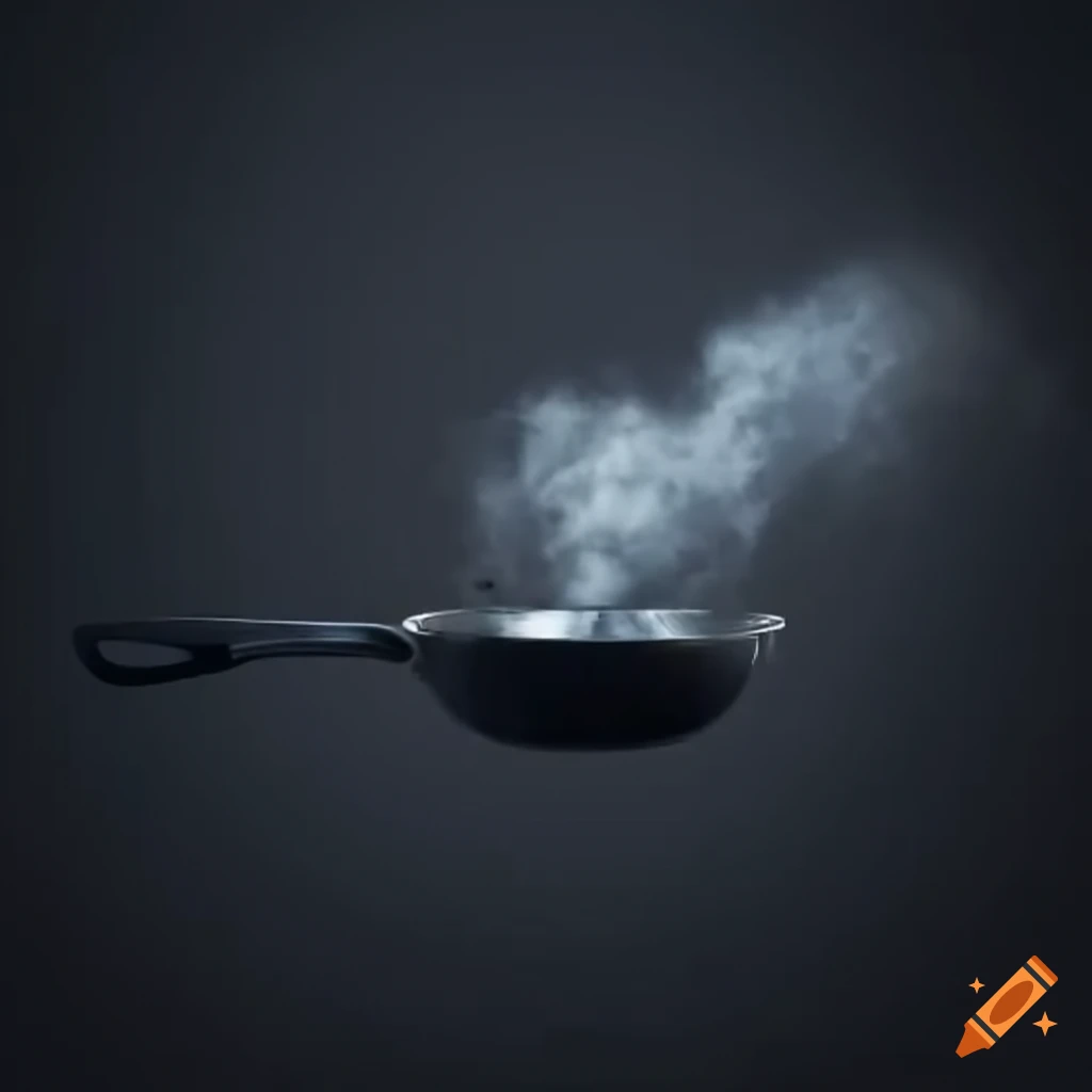 Flying fog from frying pan dark back ground
