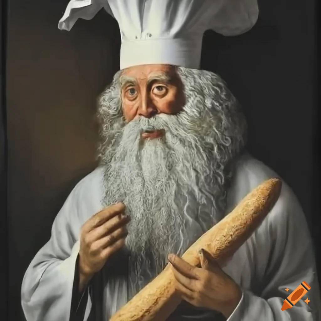 Portrait of a baker wizard wearing a chef wizard hat, middle aged man ...