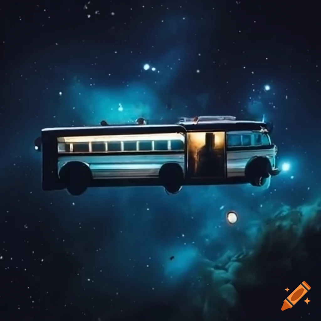 Bus floating in space