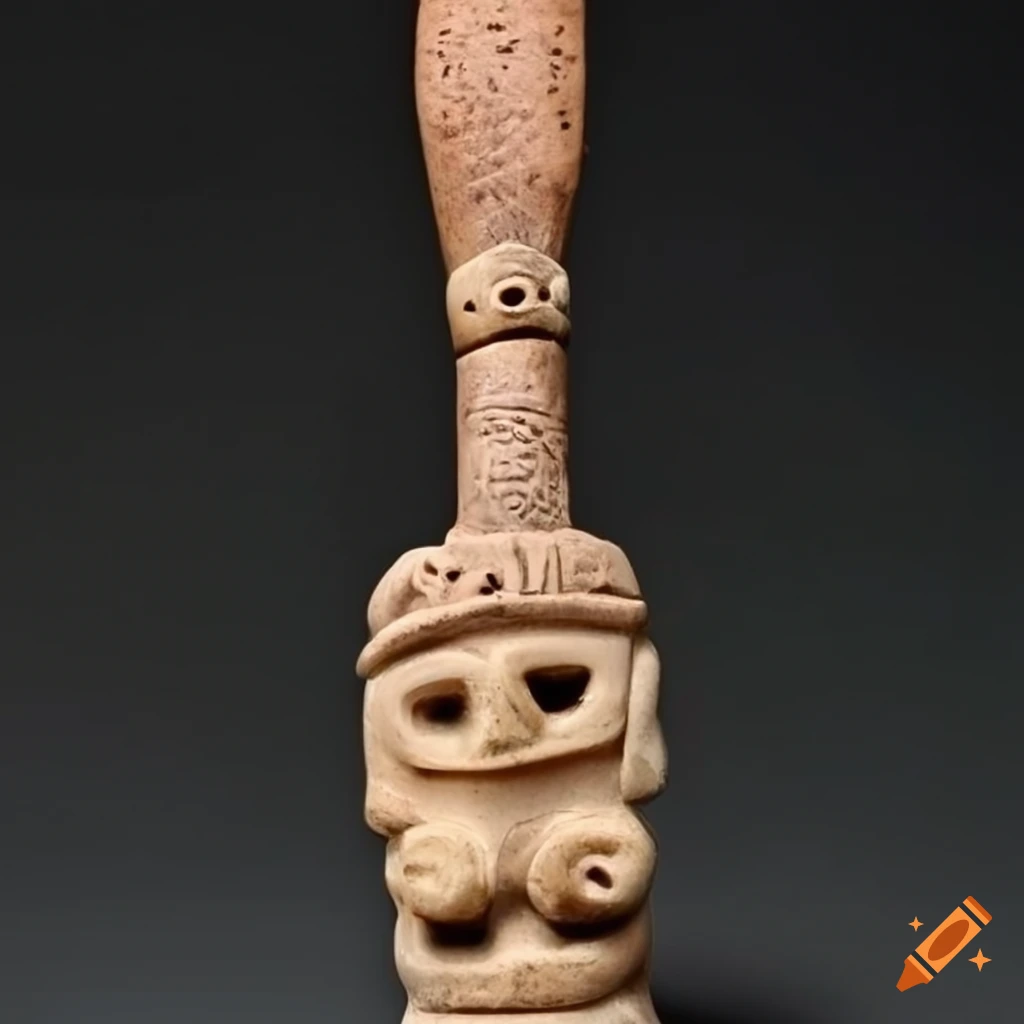 Taino emetic spoon with decorated handle in jomon style and rest in ...