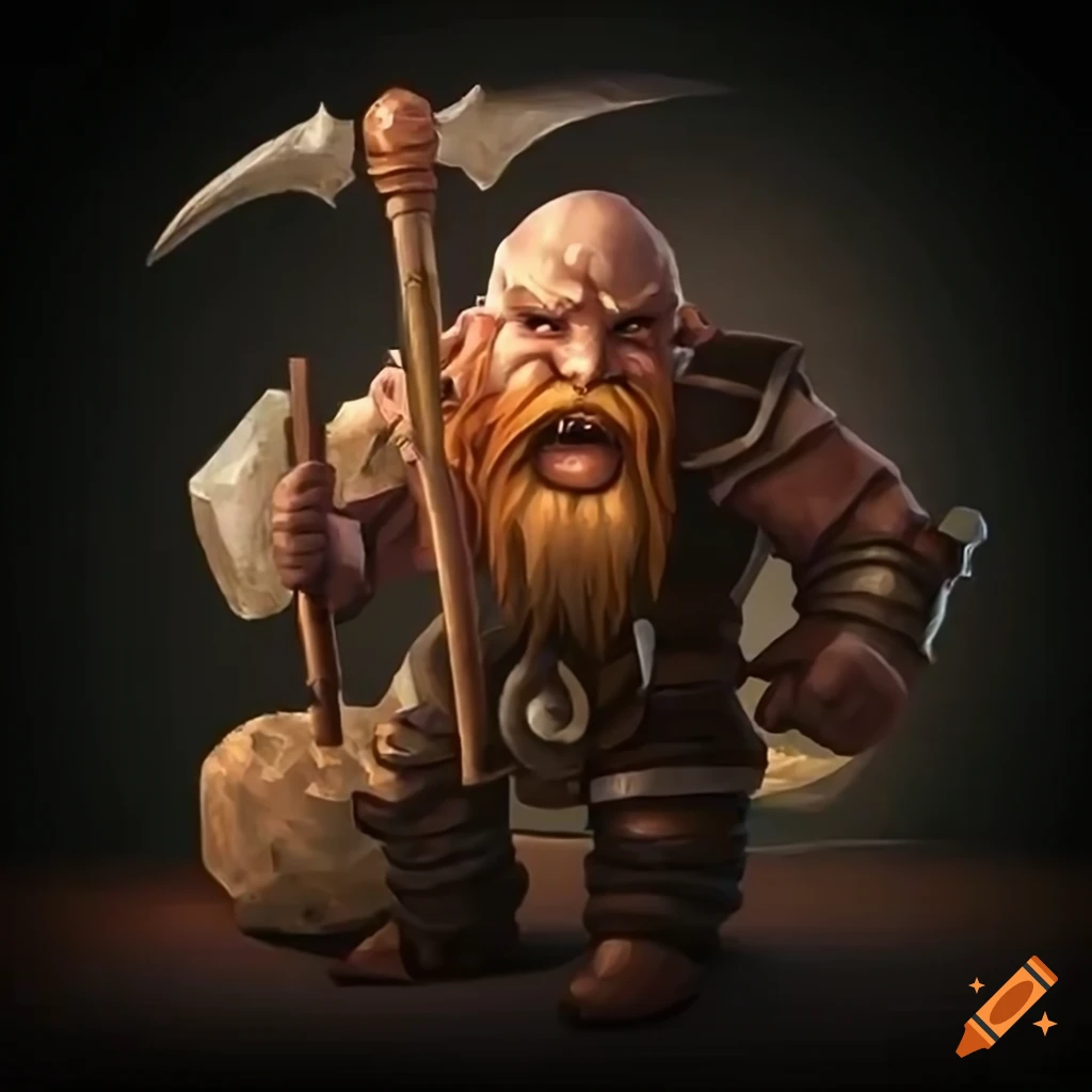 Dwarf hitting a rock with a fantasy pickaxe