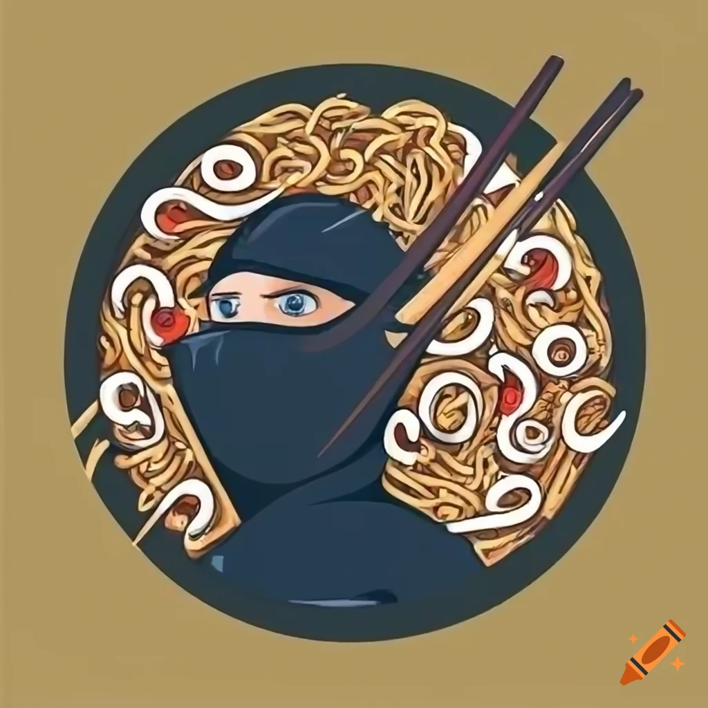 2d ninja profile with ramen noodles logo in circle