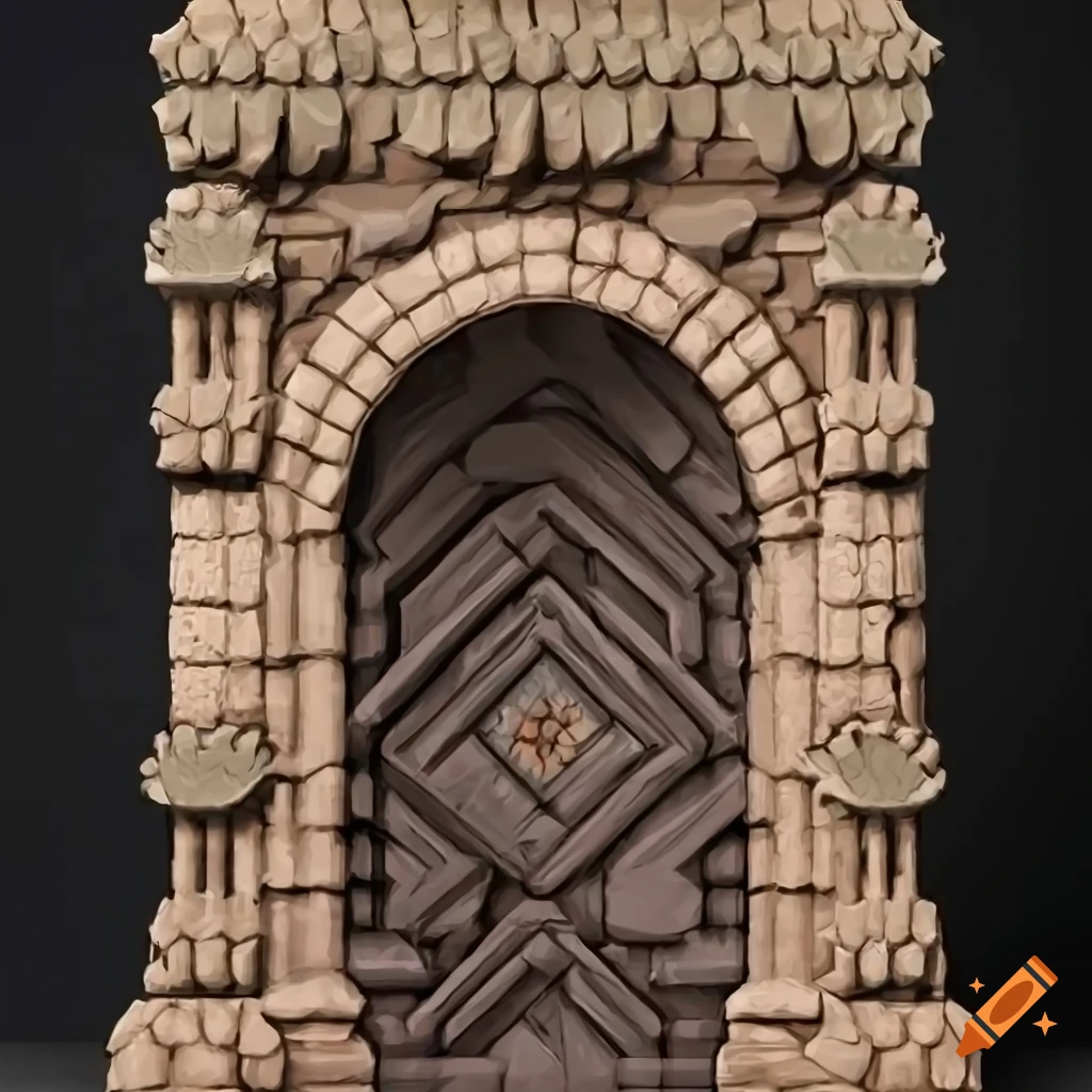 Sandstone rpg isometric tile portal door platform black background on ...