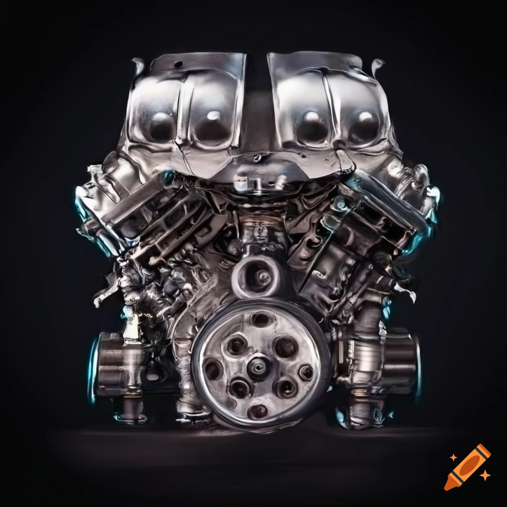 Black background, spooky silver car engine viewed from front on Craiyon