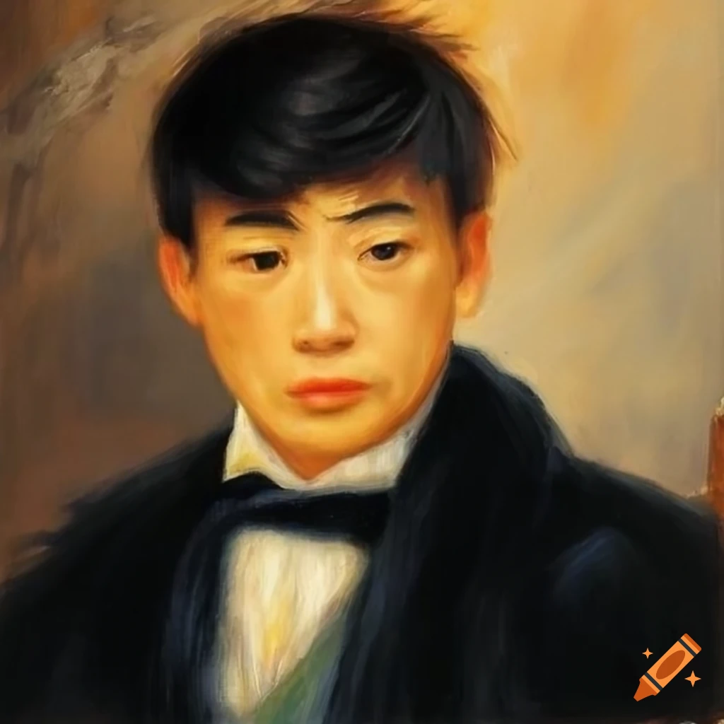 Japanese rich man in Renoir style oil painting on Craiyon