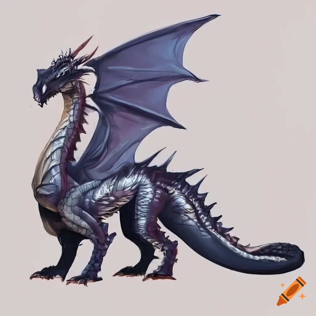 Full body dragon concept designs, side view