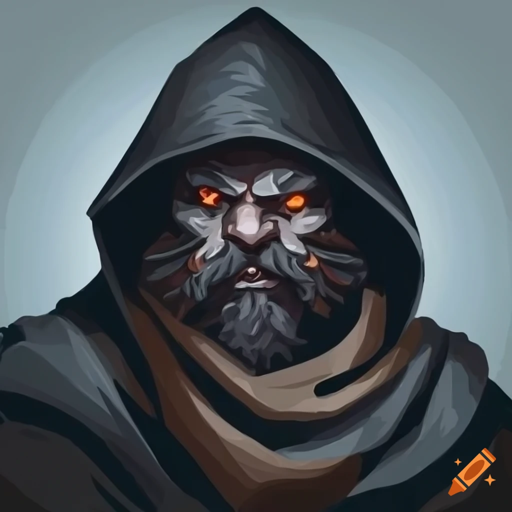 A male dark dwarf (duergar) rogue with grey skin and white beard ...