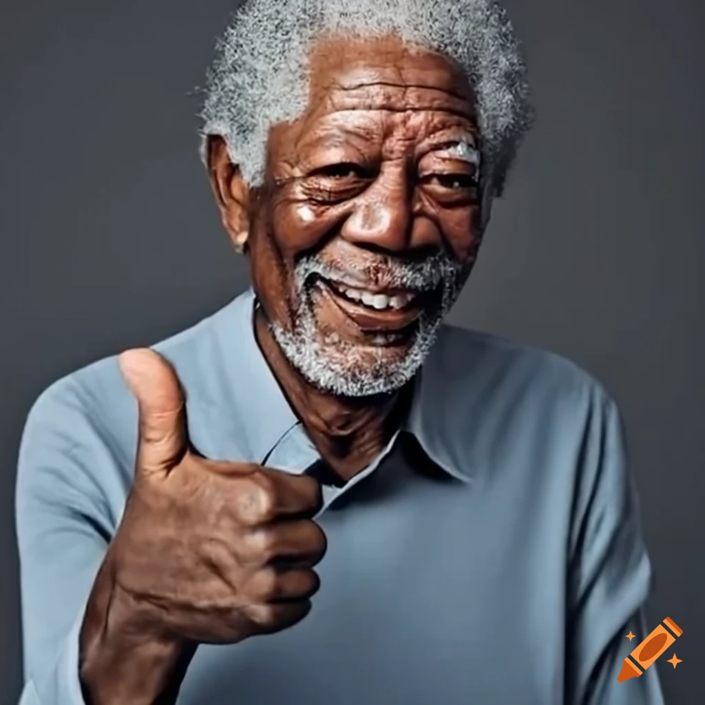 Morgan Freeman smiling and giving a thumbs up gesture on Craiyon
