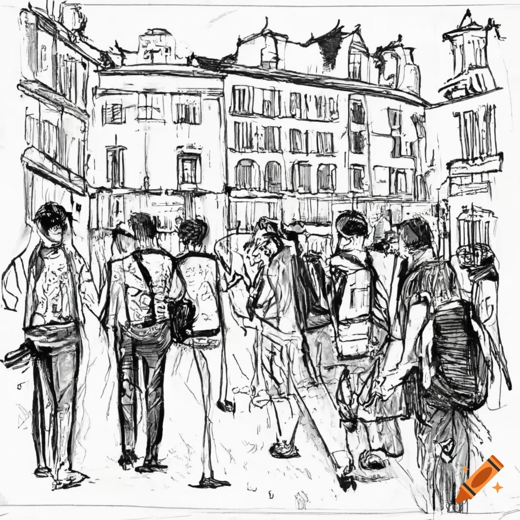 Group of tourists on a city tour with a guide on Craiyon