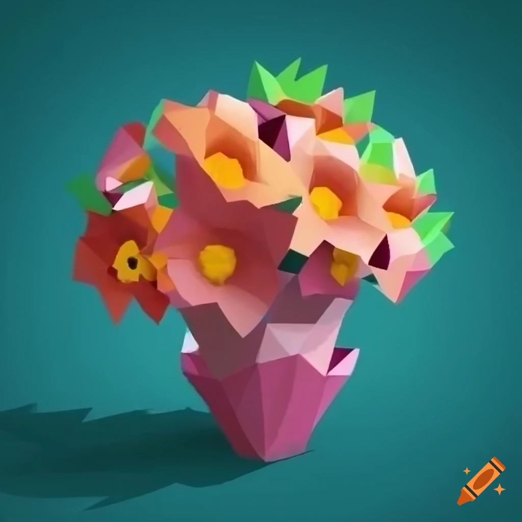Low poly bouquet of flowers